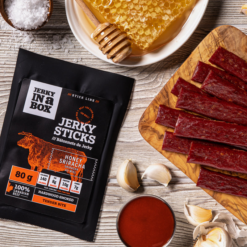 Honey Sriracha Jerky Sticks 80g | Canada's Best Beef Jerky | Jerky in a Box